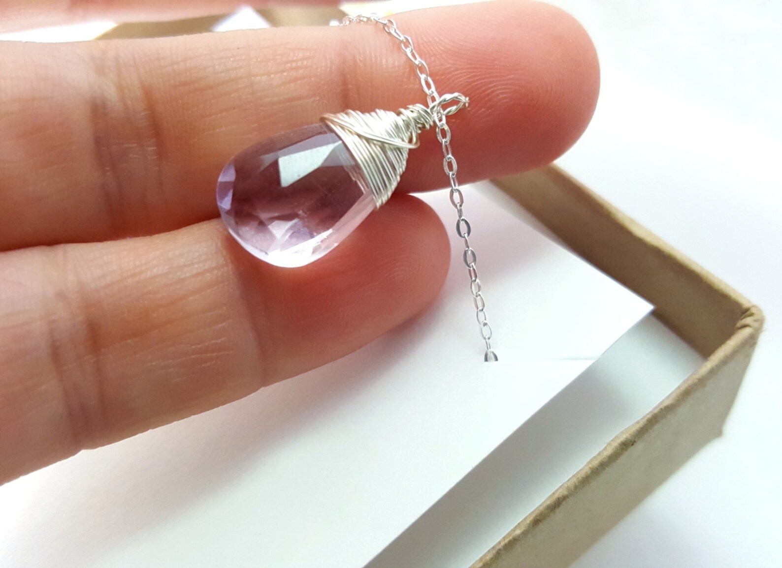 Light Amethyst Necklace June Birthstone Dainty Drop - Etsy