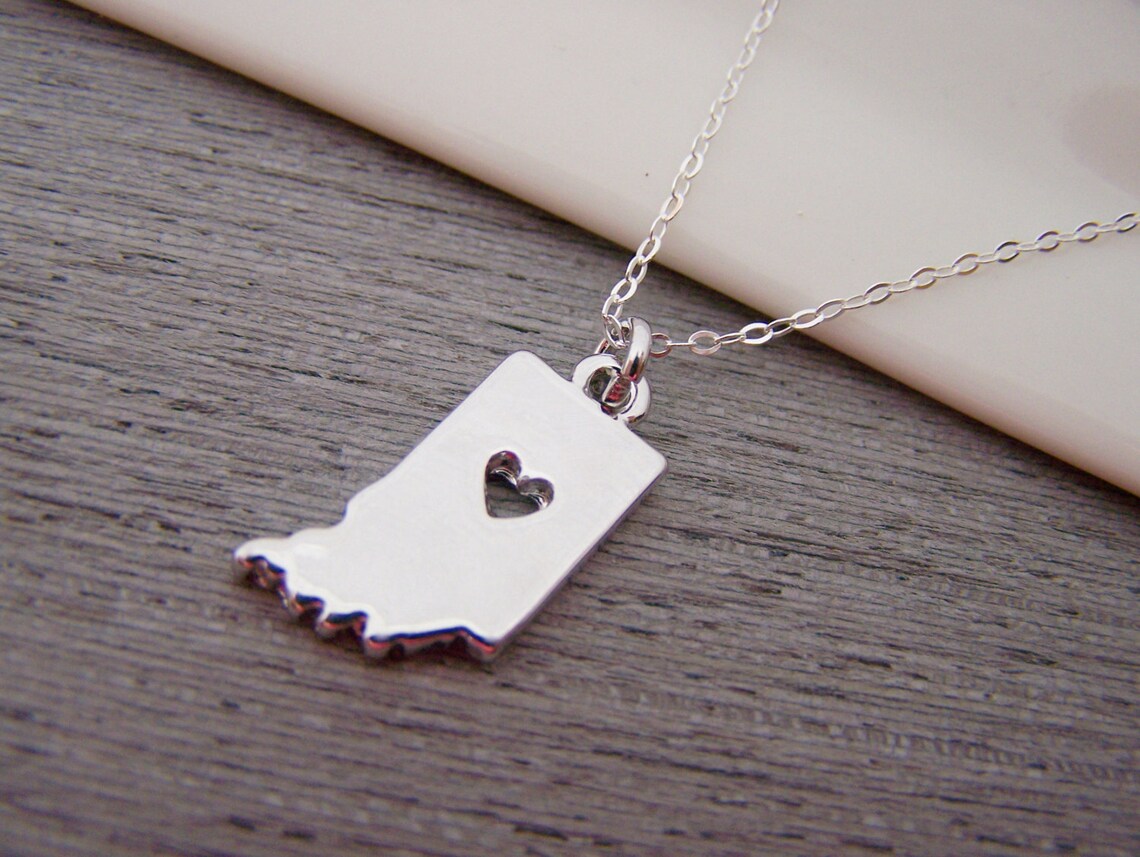 Indiana State Heart Cut Out Charm Sterling Silver Necklace / Gift for ...