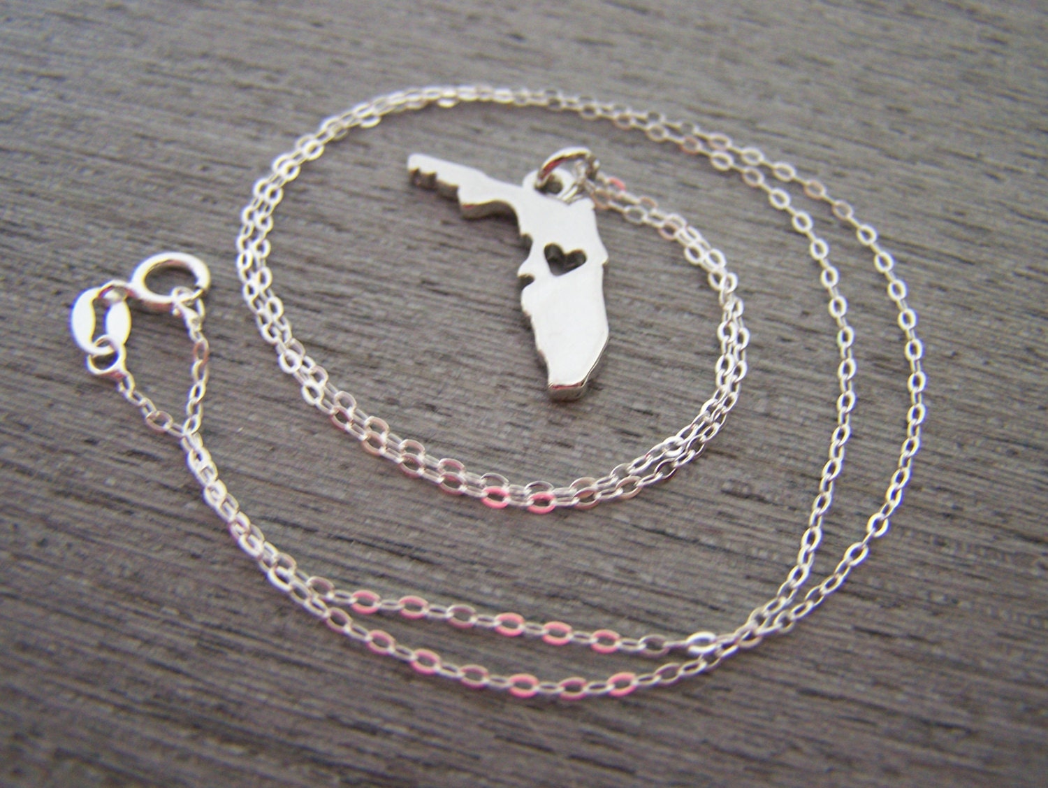 Florida State Heart Cut Out Charm Sterling Silver Necklace / | Etsy