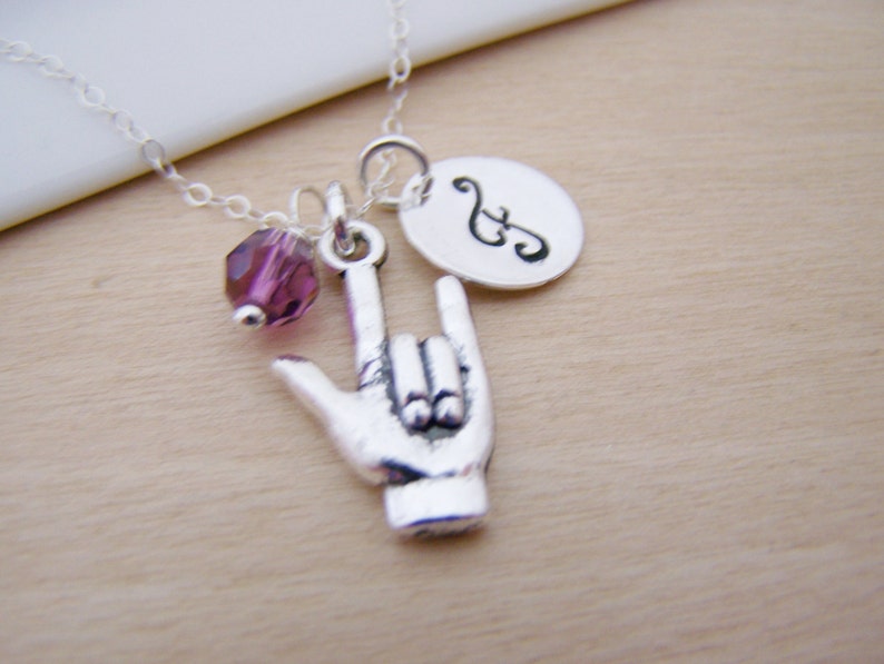 I Love You Sign Language Charm Necklace Swarovski Birthstone Initial ...