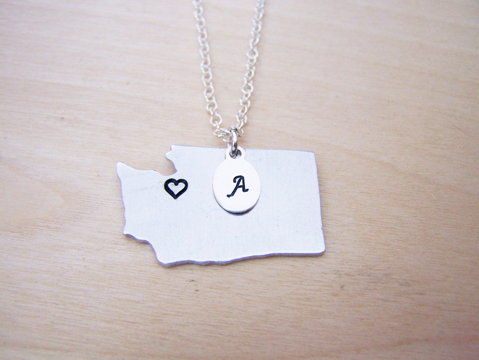 Hand Stamped Heart Washington State Sterling Silver Necklace / Gift for ...