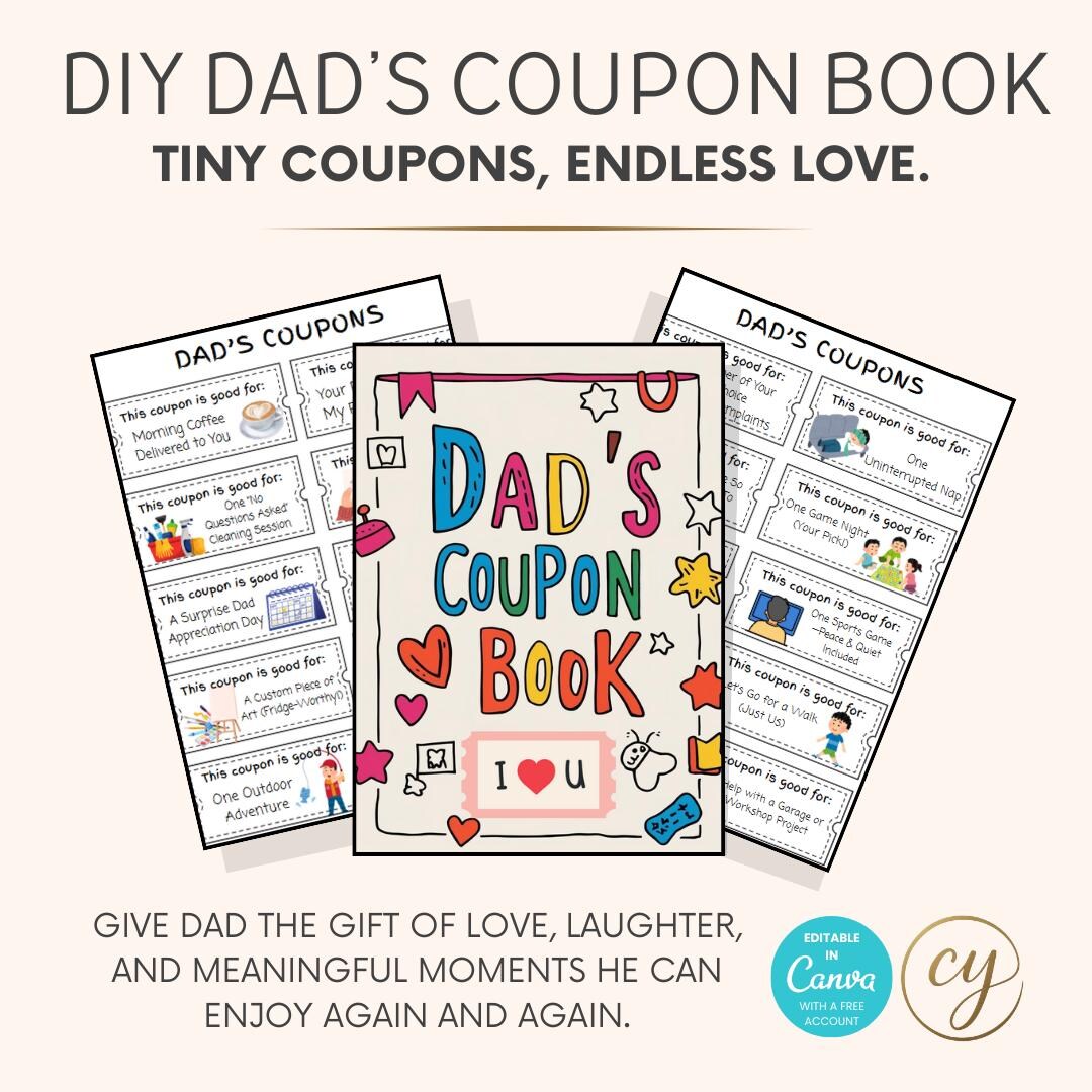Dad Coupon Book – Editable Canva Template – 30 Prefilled + Blank DIY ...