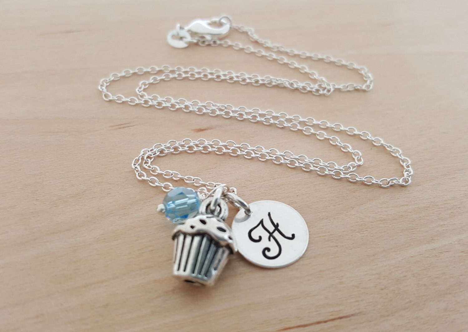 Cupcake Charm Necklace - Baker Necklace - Swarovski Birthstone - Custom ...