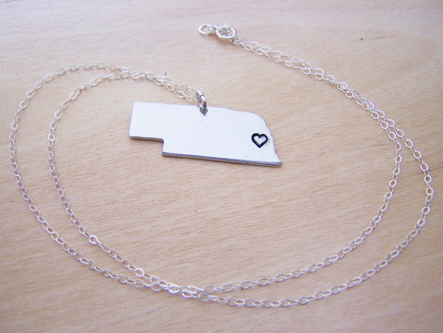 Hand Stamped Heart Nebraska State Sterling Silver Necklace / Gift for ...