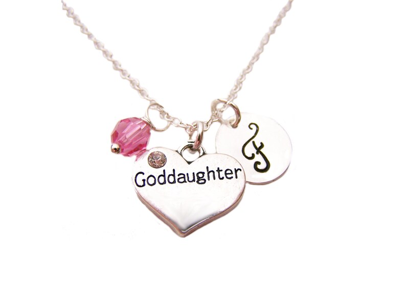 Goddaughter Charm Necklace - Swarovski Birthstone Initial Personalized ...