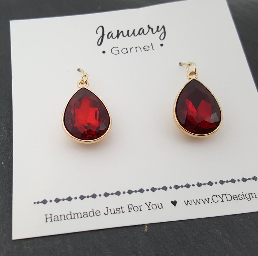 January Birthstone Earrings Garnet Crystal Gold Filled Teardrop ...