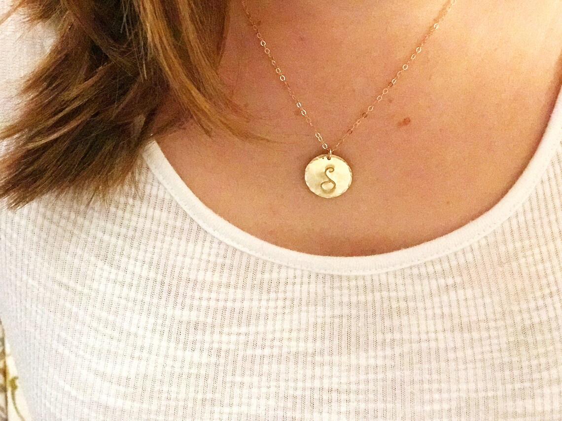 Hammered Initial Disc Gold Filled Personalized Necklace - Etsy