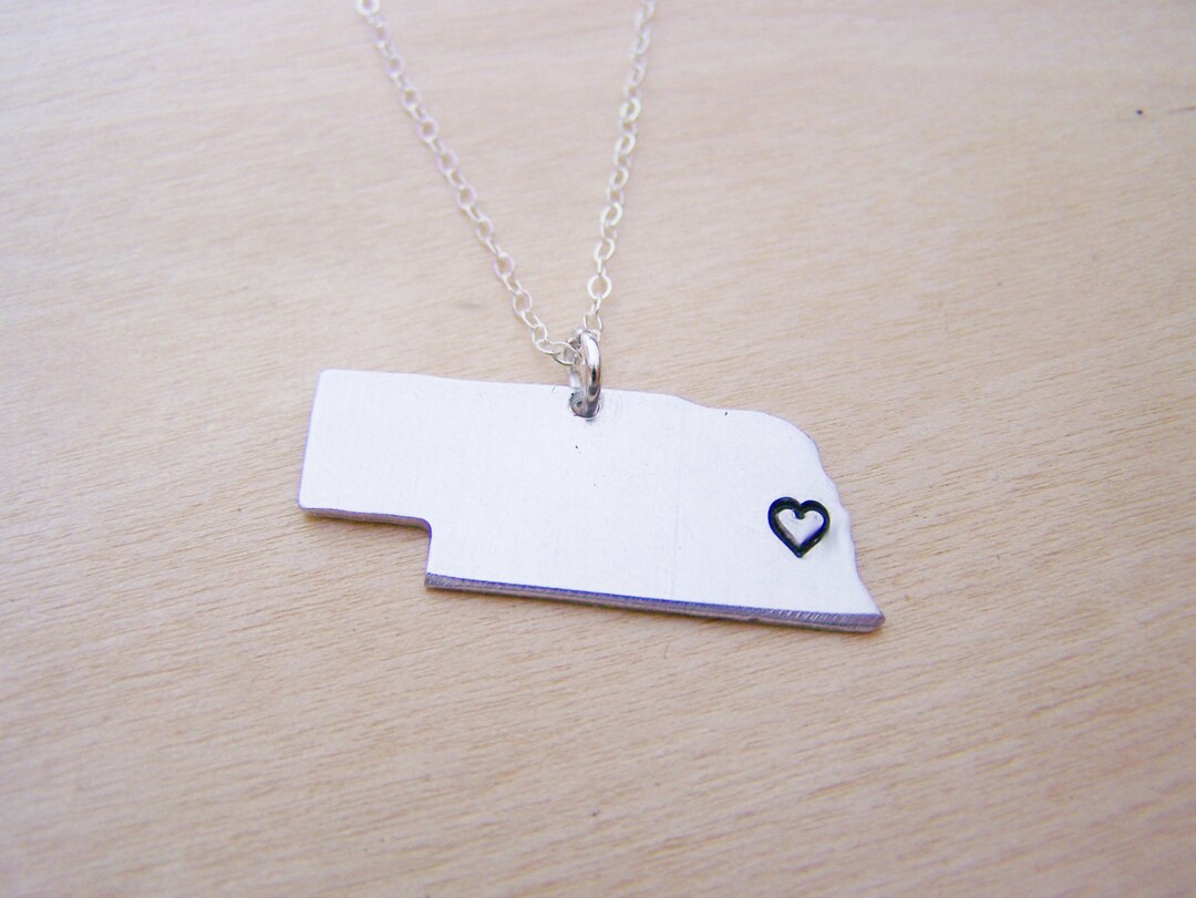 Hand Stamped Heart Nebraska State Sterling Silver Necklace / Gift for ...