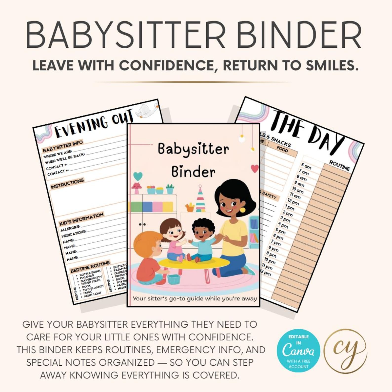Babysitter Guide – 17-page Editable Canva Template | Printable Info ...