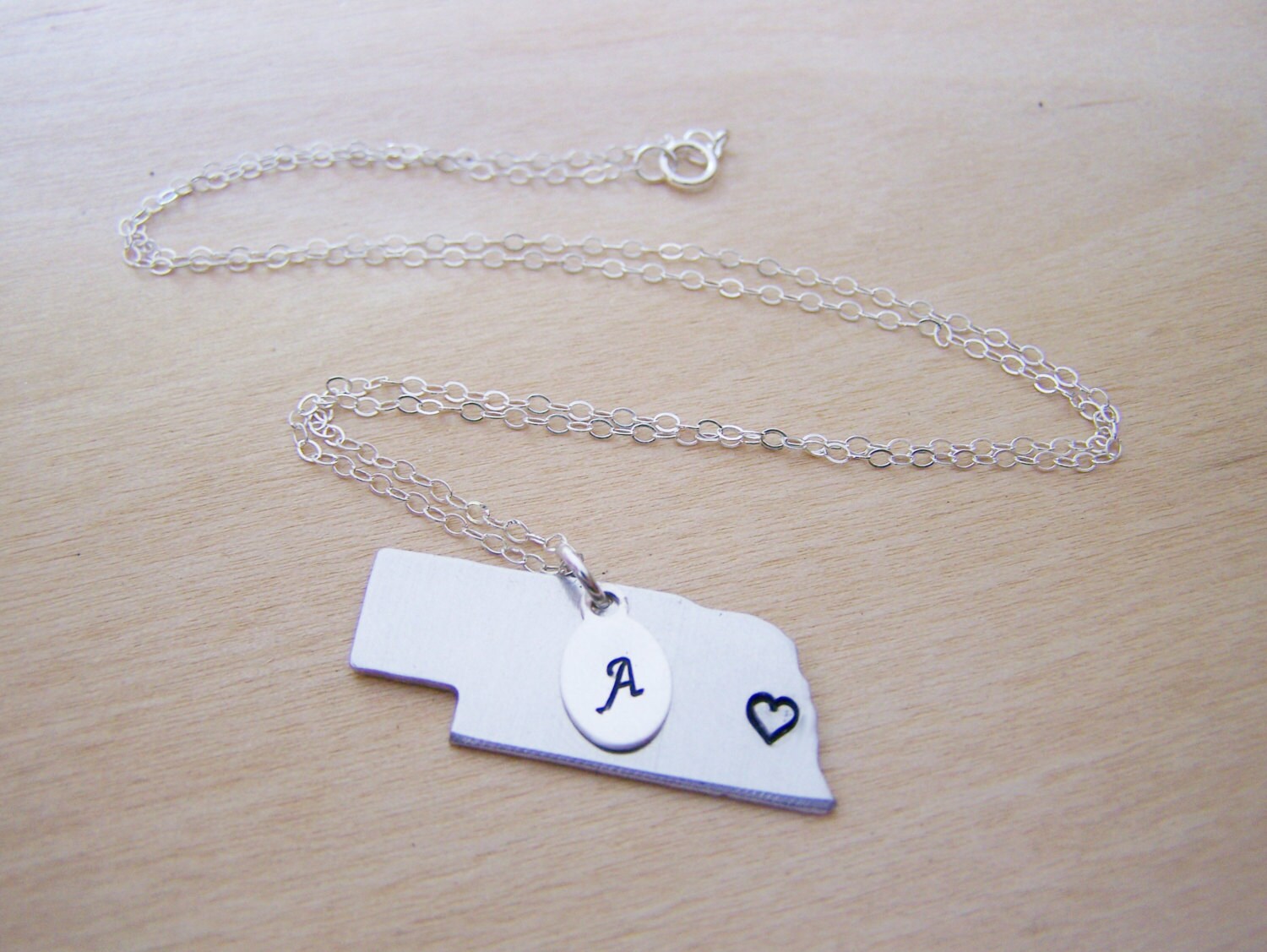 Hand Stamped Heart Nebraska State Sterling Silver Necklace / Gift for ...