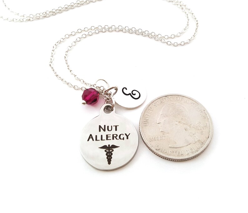Nut Allergy Charm Medical Alert Necklace Initial Necklace | Etsy