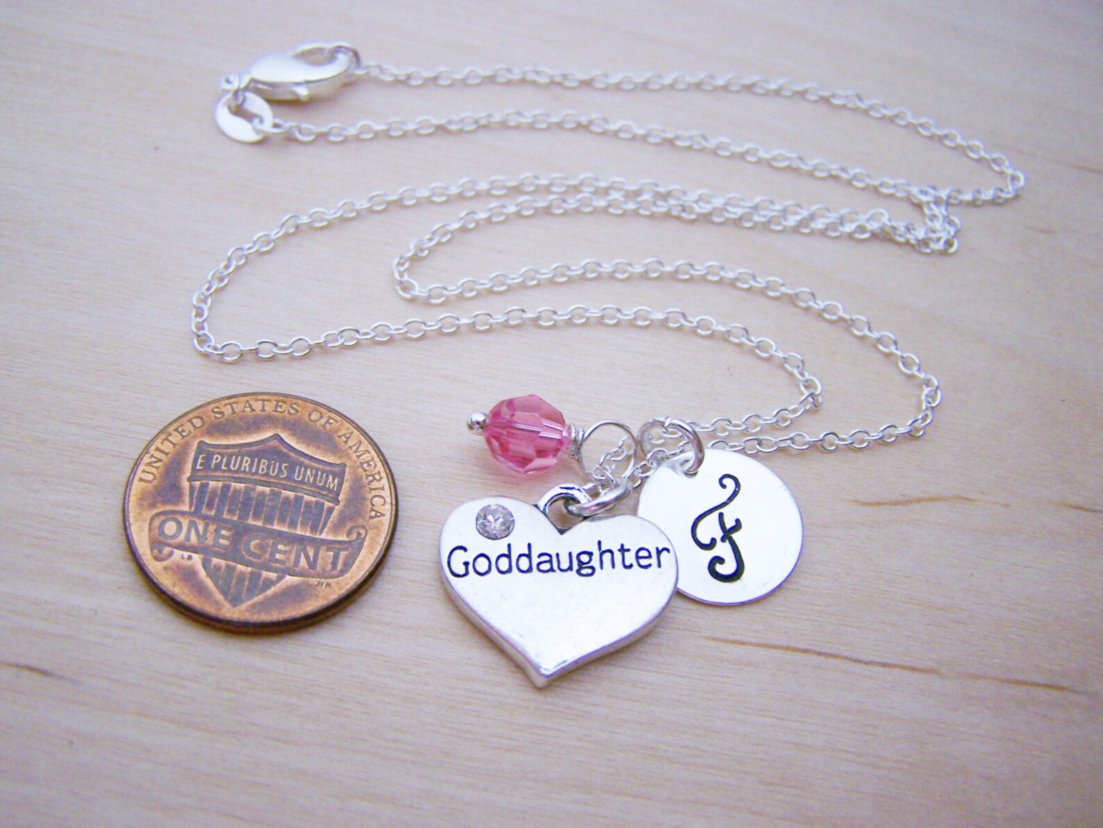 Goddaughter Charm Necklace Swarovski Birthstone Initial - Etsy