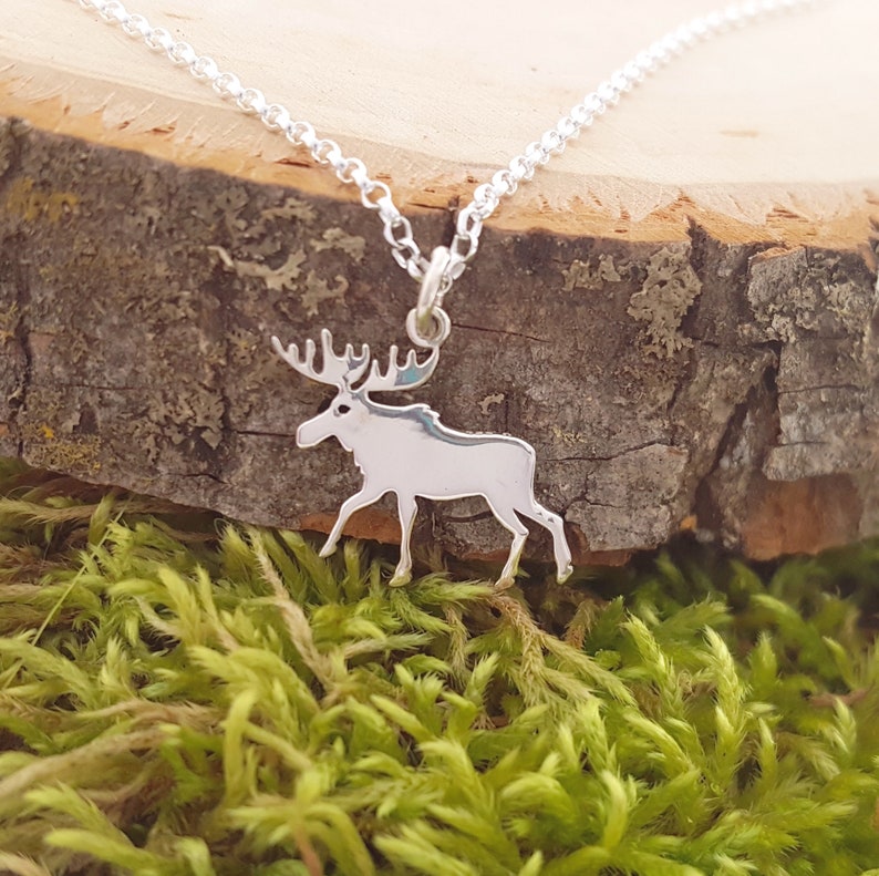 Moose Charm Sterling Silver Necklace - Gift for Her - Etsy