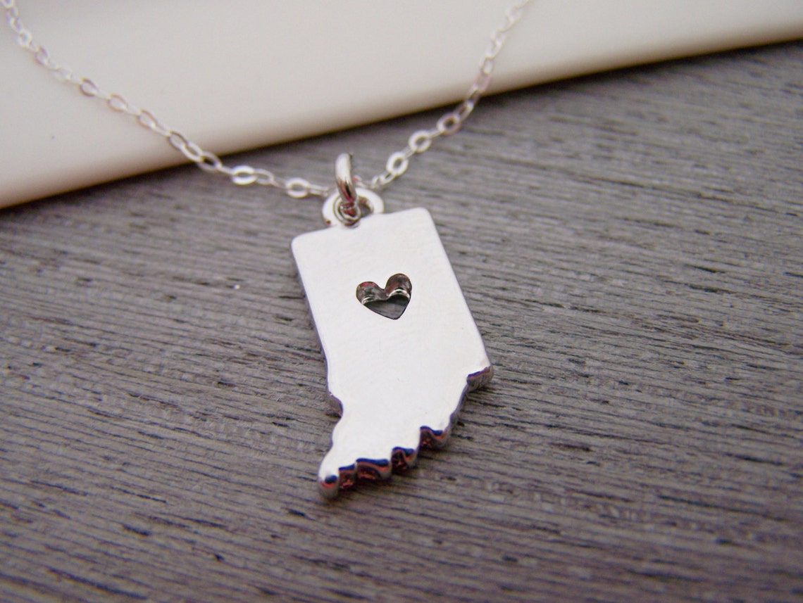 Indiana State Heart Cut Out Charm Sterling Silver Necklace / Gift for ...