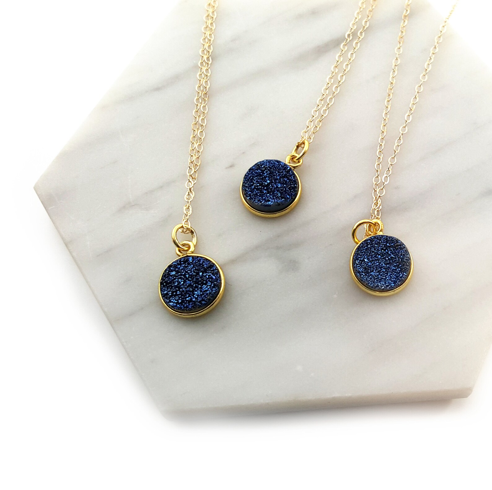 Blue Druzy Gemstone Necklace 14K Gold Filled Necklace With | Etsy