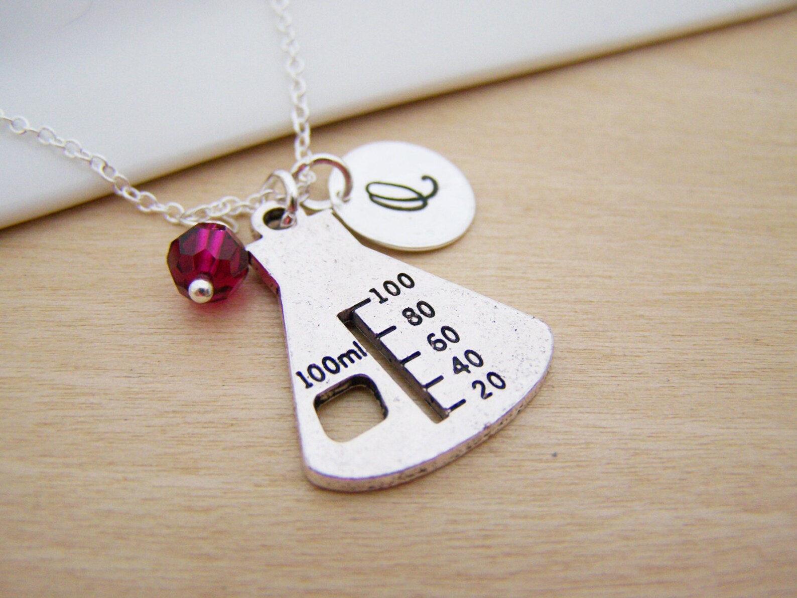 Chemistry Beaker Geek Charm Birthstone Initial Personalized Sterling ...