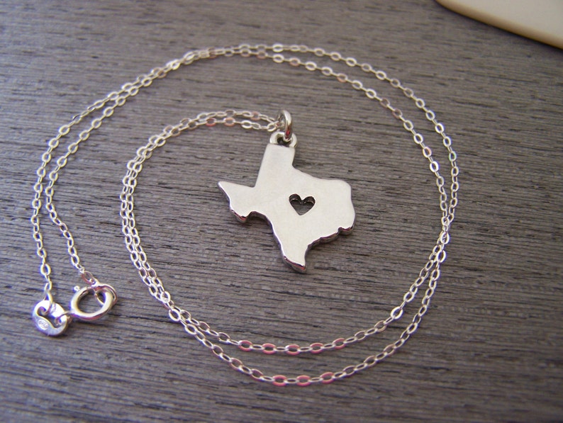 Texas State Heart Cut Out Charm Sterling Silver Necklace / | Etsy