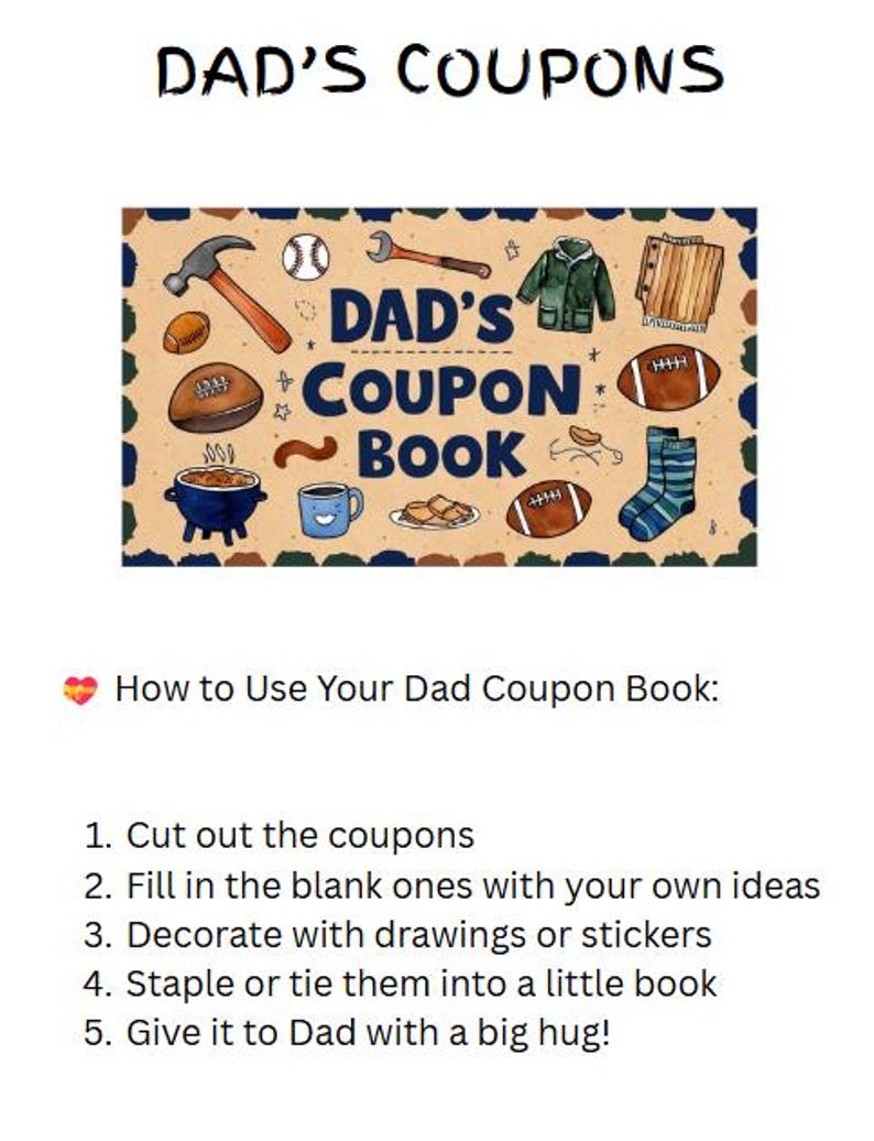 Dad Coupon Book – Editable Canva Template – 30 Prefilled + Blank DIY ...