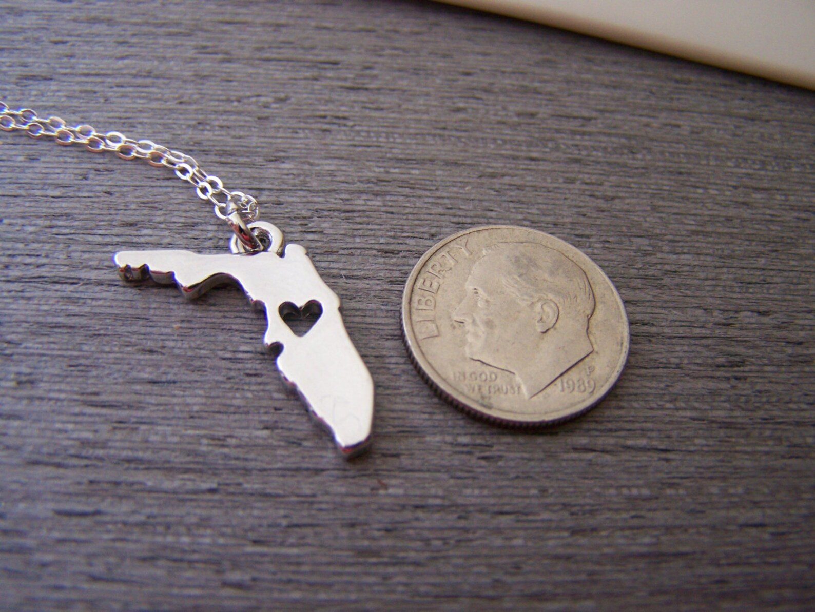 Florida State Heart Cut Out Charm Sterling Silver Necklace / | Etsy