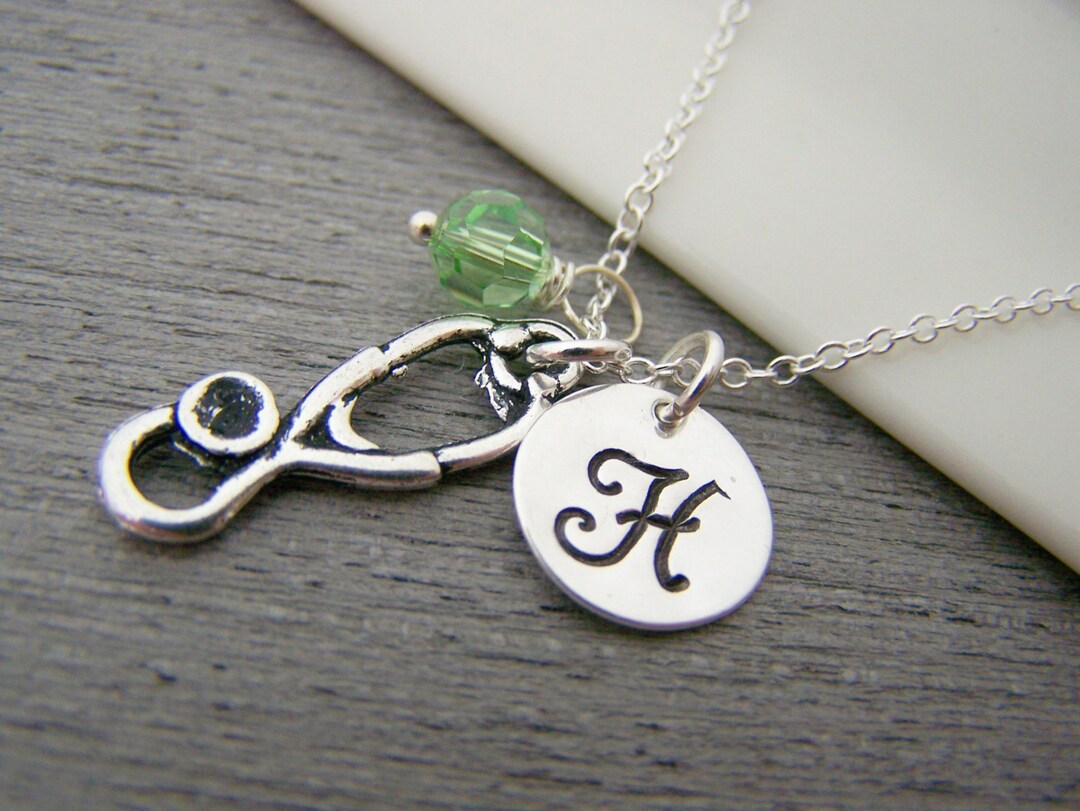 Stethoscope Medical Nurse Doctor Charm Swarovski Birthstone Initial ...