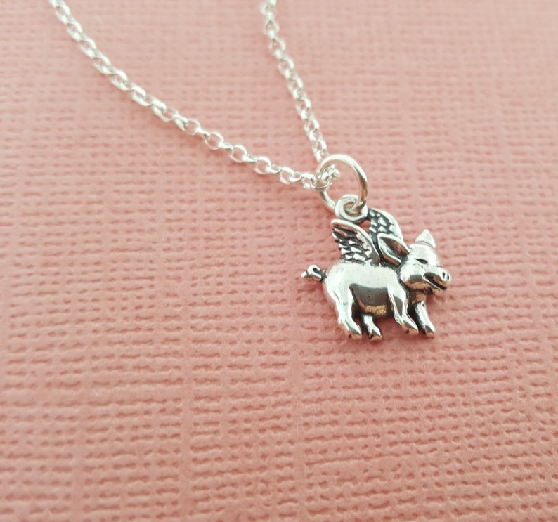 Flying Pig Charm Sterling Silver Necklace Inspirational - Etsy