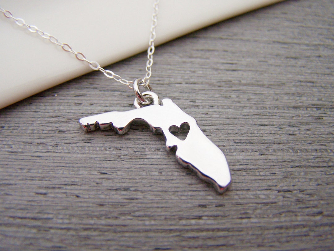 Florida State Heart Cut Out Charm Sterling Silver Necklace / Gift for ...