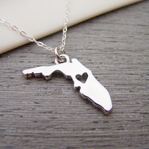 Florida State Heart Cut Out Charm Sterling Silver Necklace / Gift for ...