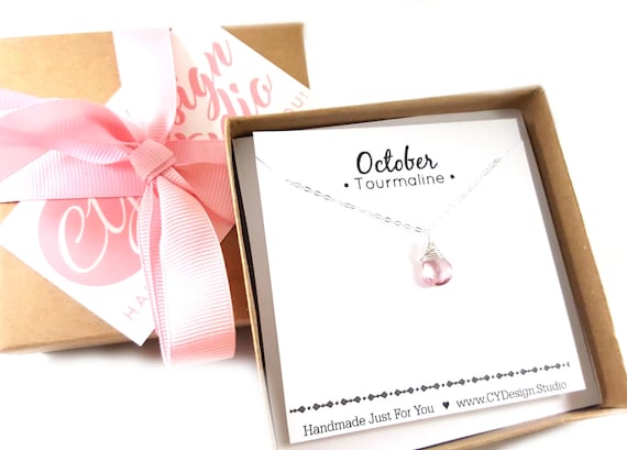 Pink Tourmaline Necklace October Birthstone Dainty Drop - Etsy