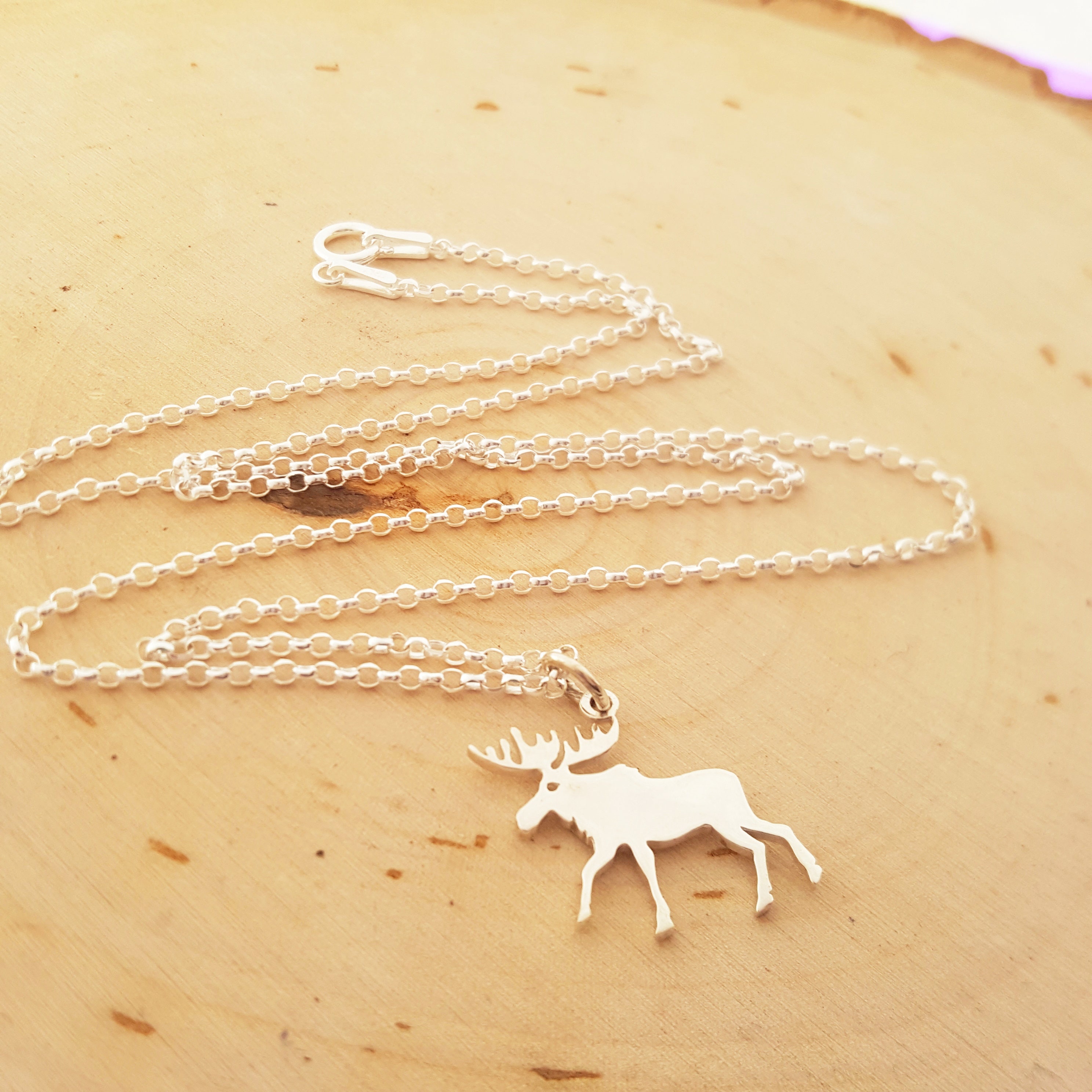 Moose Charm Sterling Silver Necklace - Gift for Her - Etsy