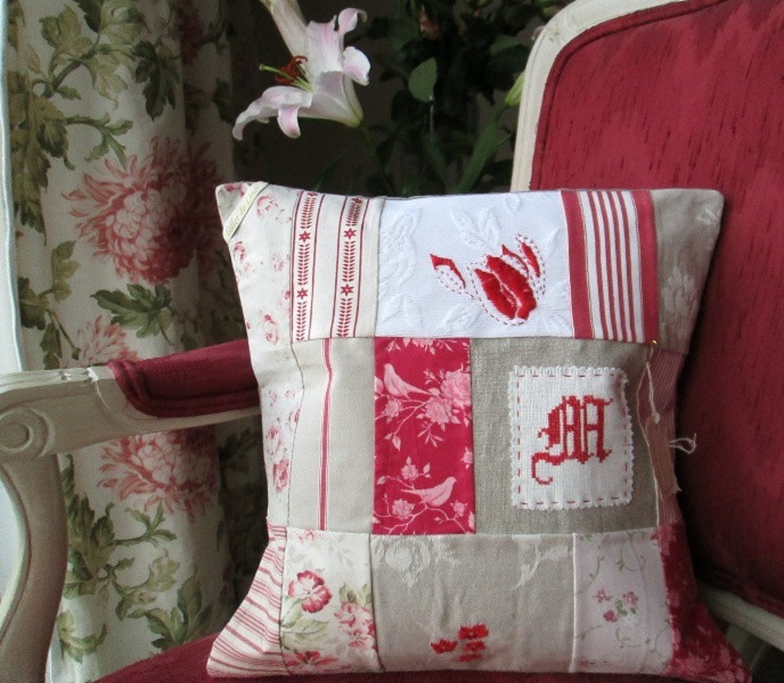 French Style Cover Cushion Monogrammed, Pillow Cover Embroidery on ...