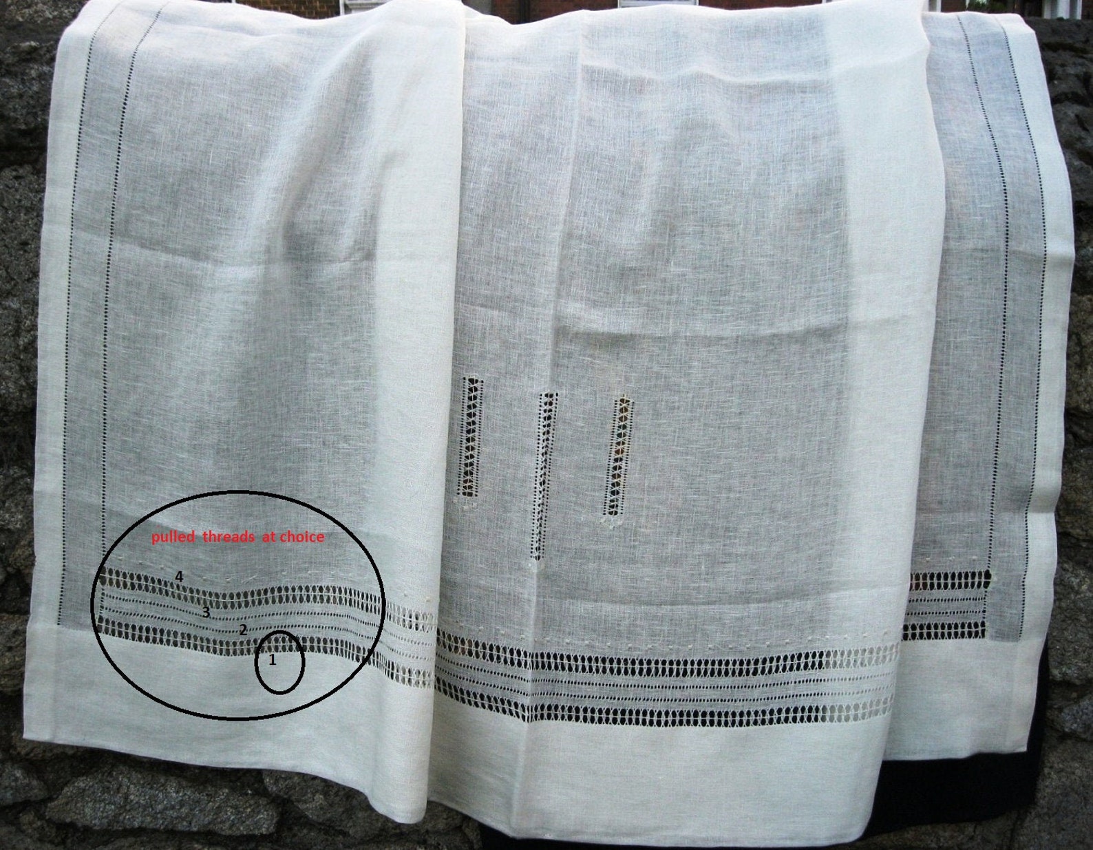 LARGE Irish Linen Panel Curtains Linen Drawn Thread - Etsy