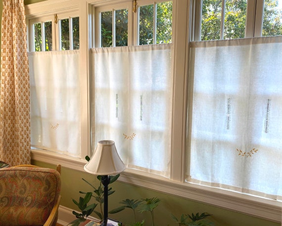 Drawn-thread and Embroidered Linen Curtains Hemstitched With - Etsy