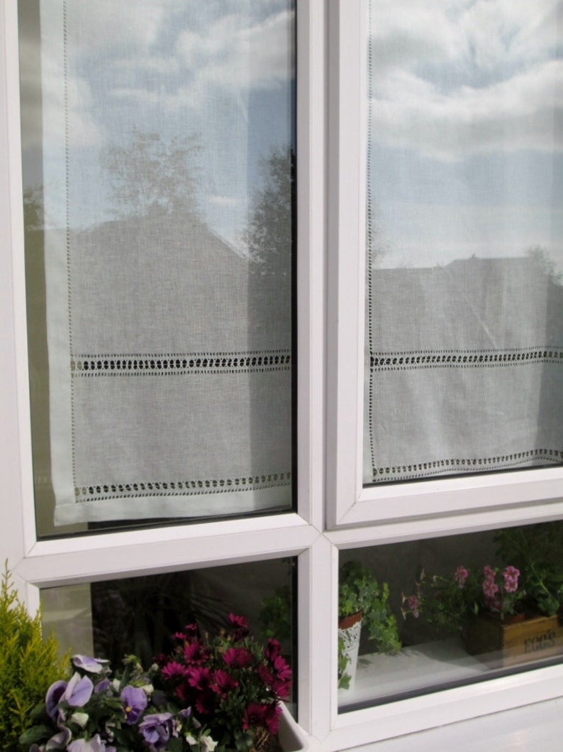 Bay Windows Irish Linen Curtains, Hemstitched Irish Curtains, Drawn ...