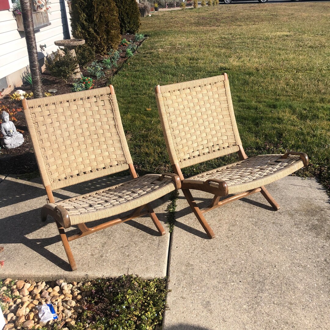 Pair Danish Modern Folding Rope Chairs Vintage MCM - Etsy