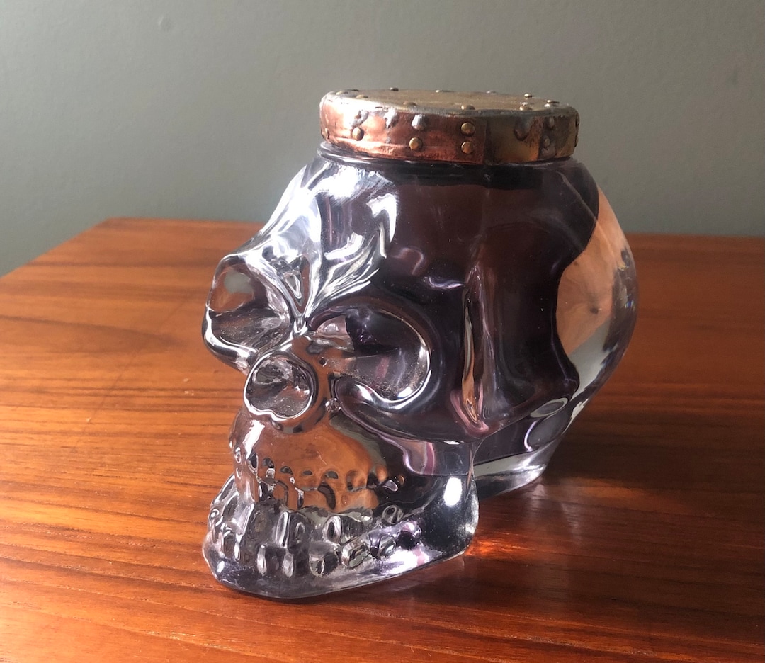 Glass Skull Jar With Patchwork Metal Lid - Etsy