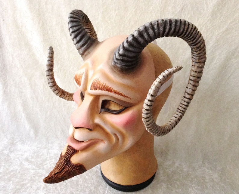Artisan Mask: 'happy Faun With Big Curly Horns' (satyr, Pan, Pink Skin ...