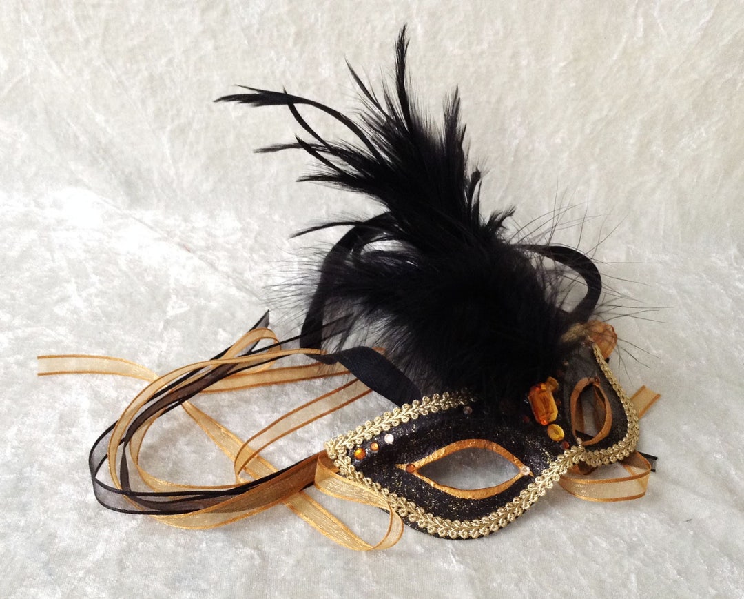 Artisan Eye Mask: 'elegant Black' (rhinestones and Feathers) - Etsy