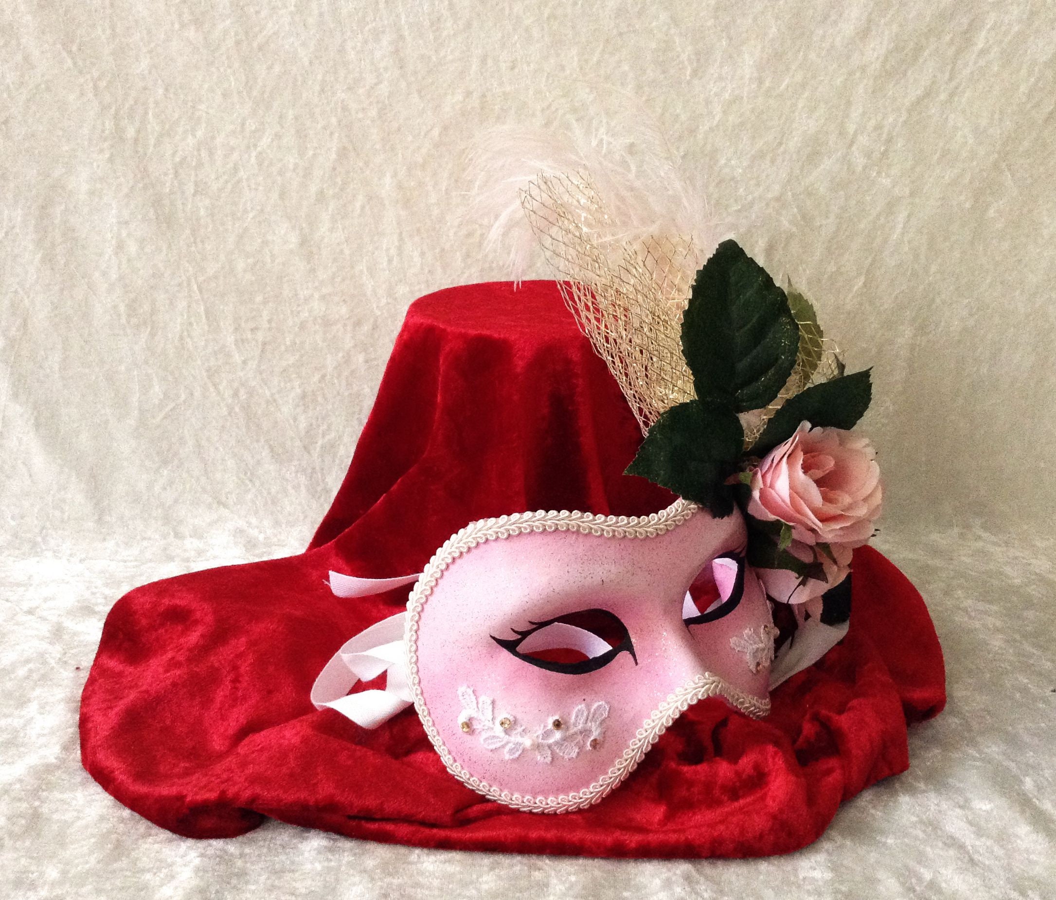 Artisan half mask: 'Fancy pink roses' flowers tulle | Etsy