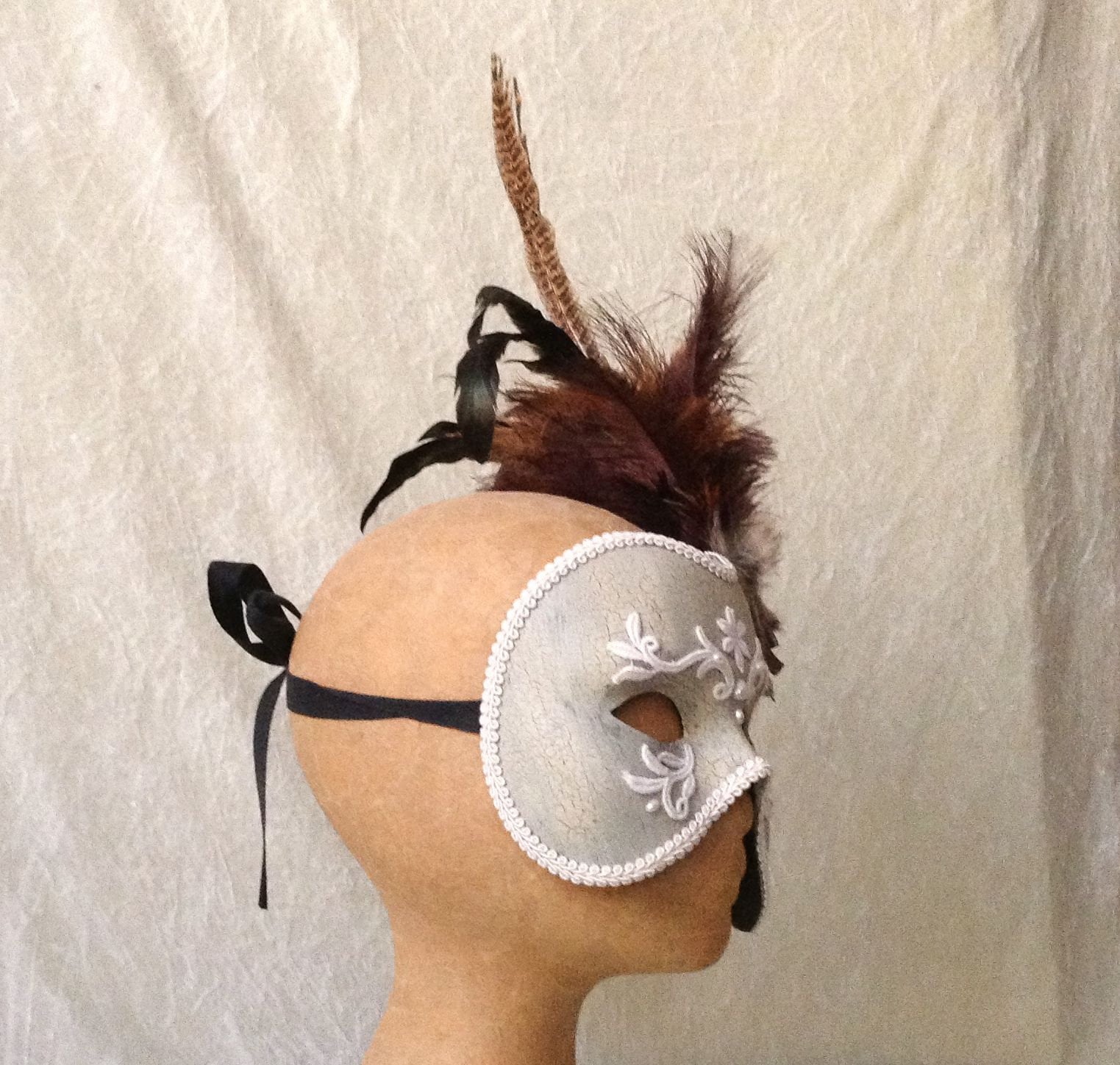 Artisan Half Mask : 'victorian Dream' (old Lace and Feathers) - Etsy