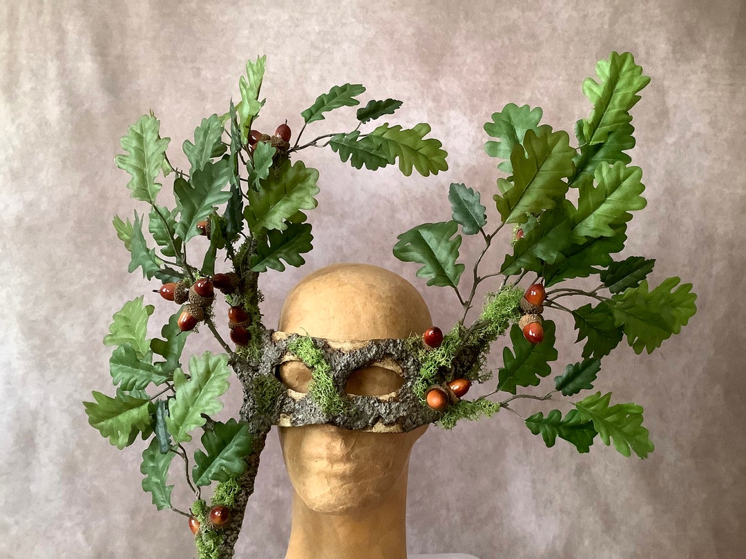 Artisan Eye Mask on a Stick: 'tree Mask Green Oak Leaves Deluxe ...