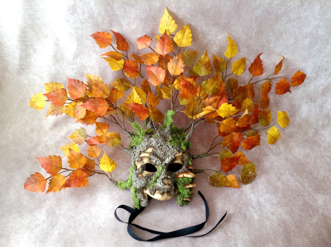 Artisan Mask: 'autumn Tree Mask' - (no Chin, With Leaves and Moss ...
