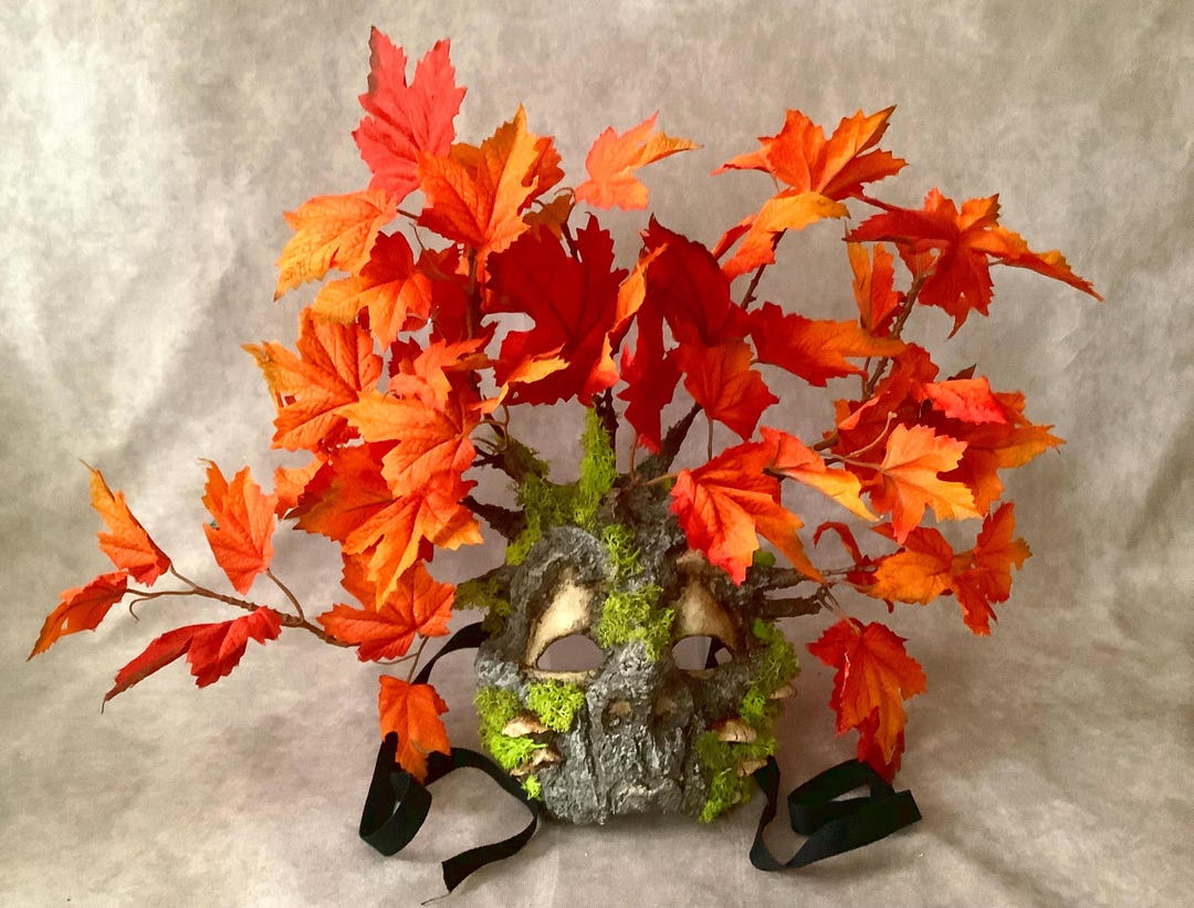 Artisan Half Mask: 'tree Baroness' (tree Mask With Autumn Leaves ...