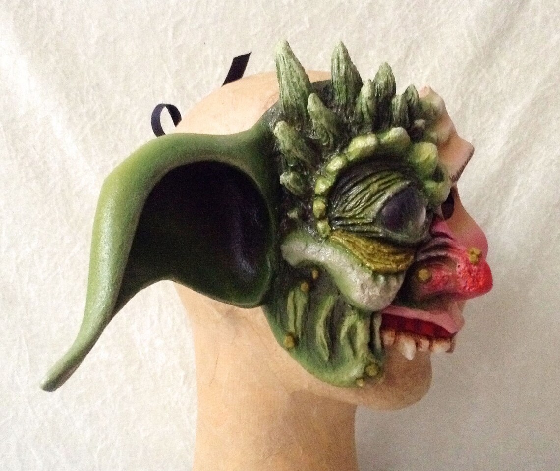 Artisan half mask: 'Big eared half demon' demon | Etsy