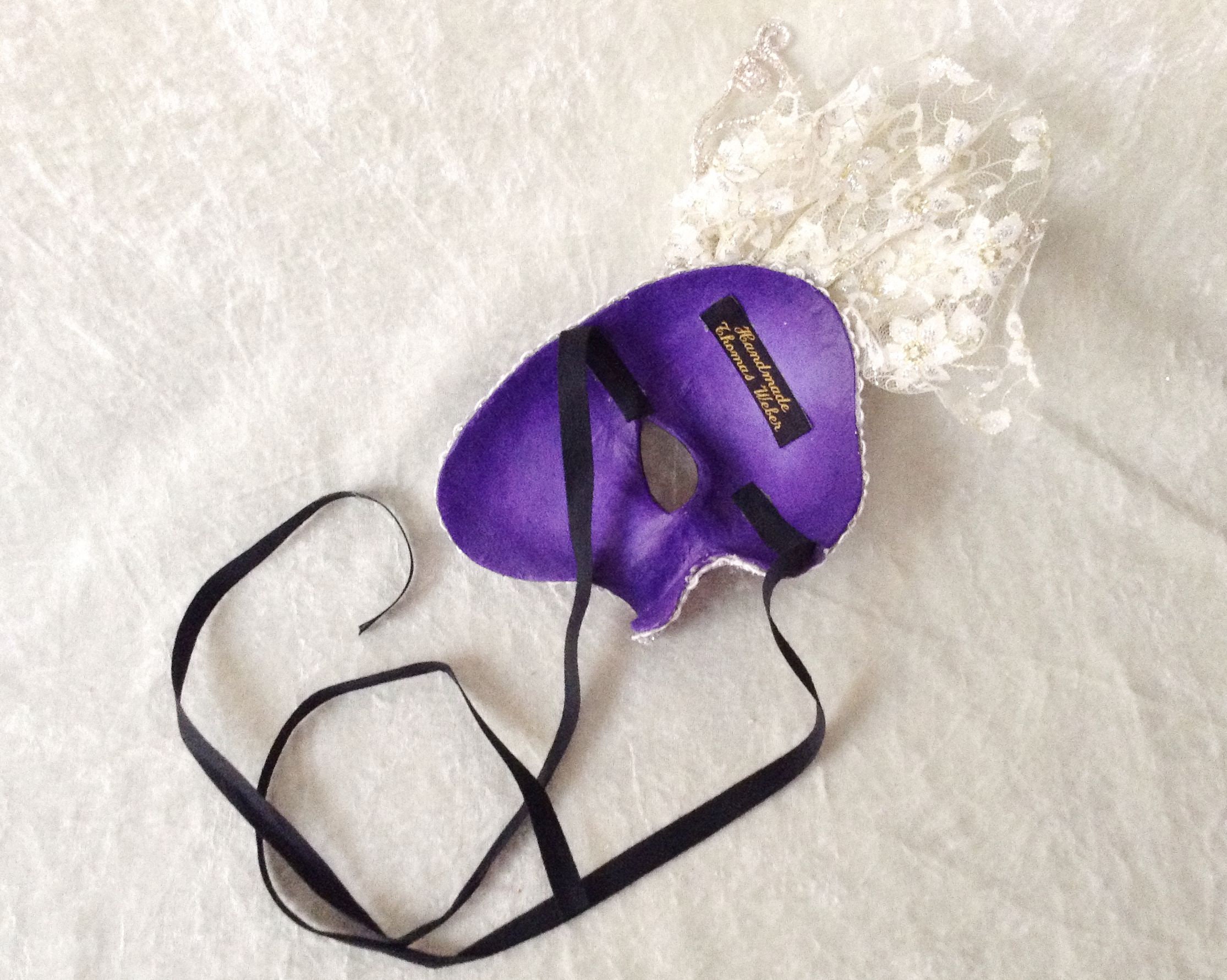 Artisan quarter mask: 'Elegant purple and white' lace | Etsy