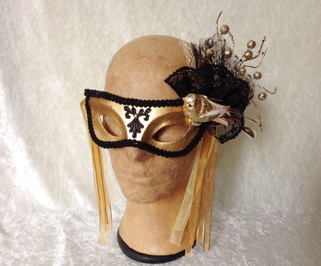 Artisan Eye Mask: 'fancy Gold' (gold Leaf - Tule, Lace and Bird ...
