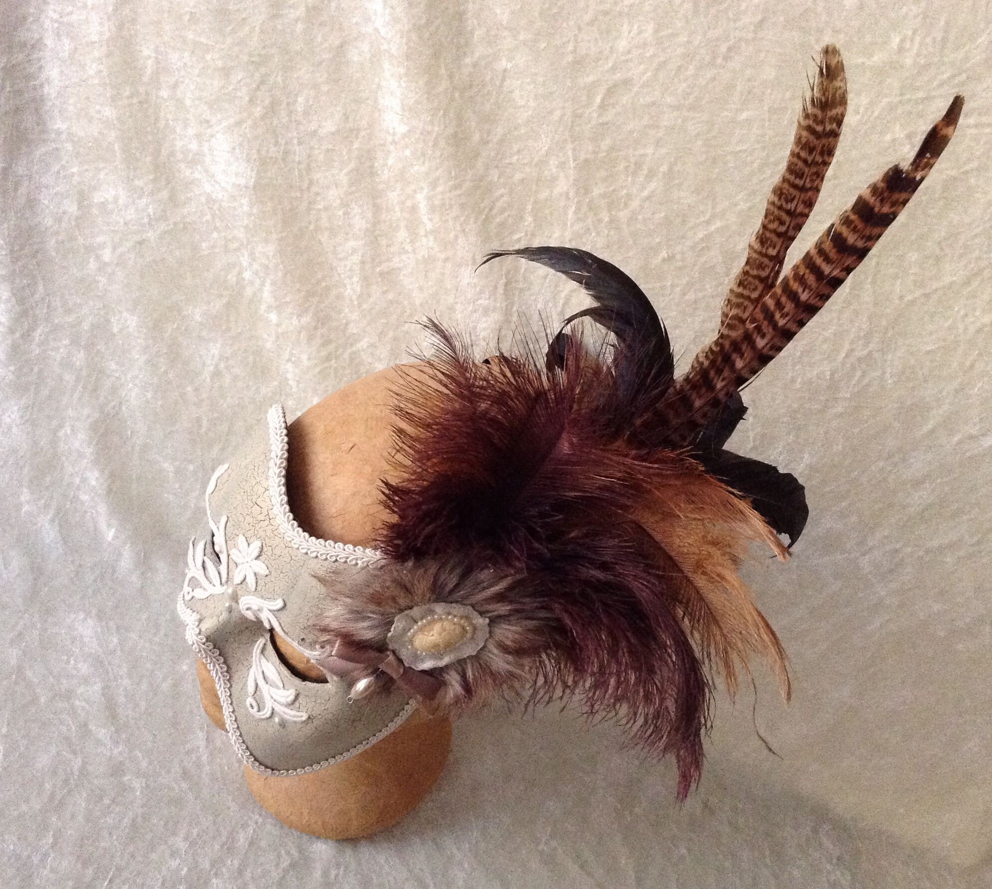 Artisan Half Mask : 'victorian Dream' (old Lace and Feathers) - Etsy