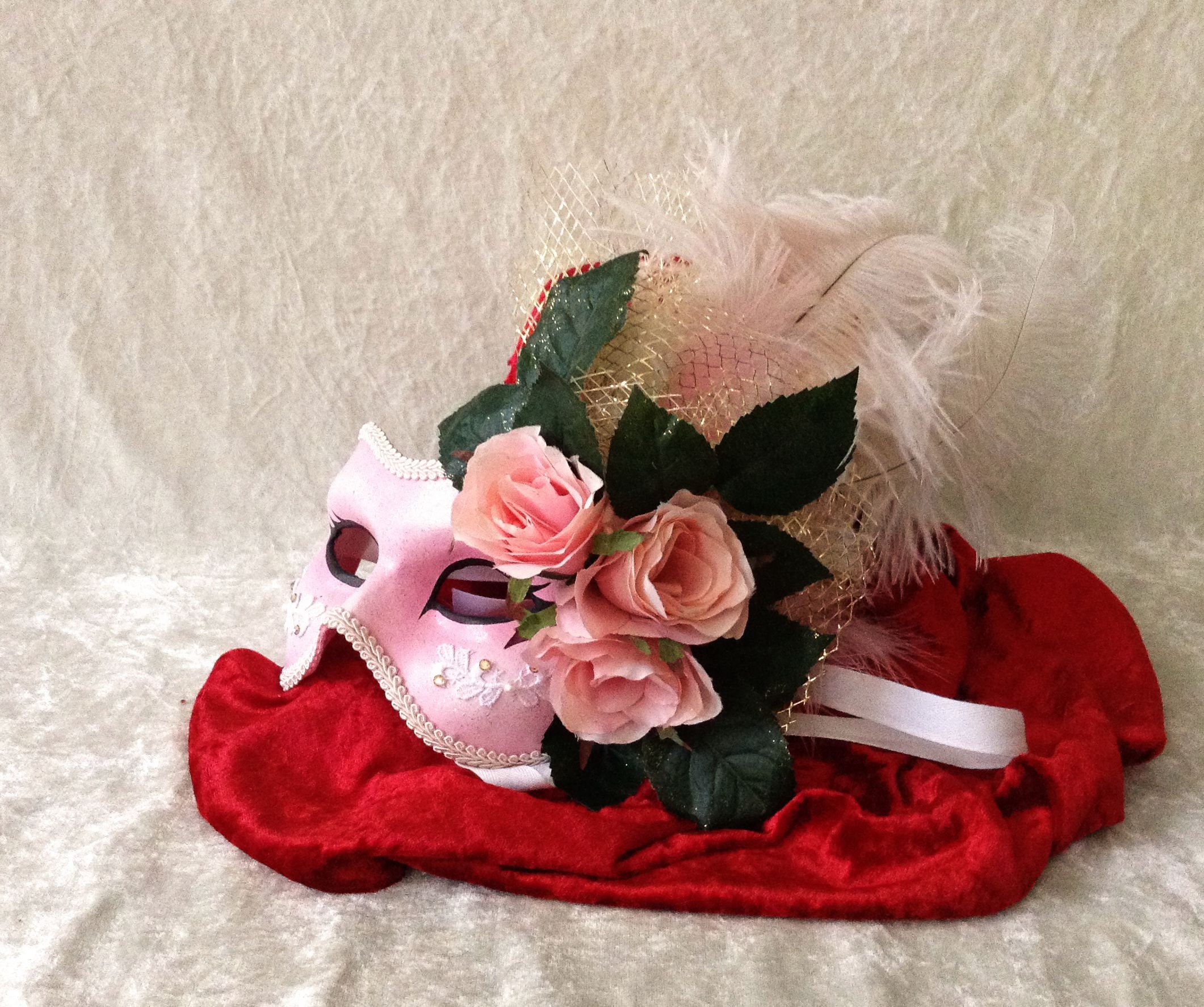 Artisan half mask: 'Fancy pink roses' flowers tulle | Etsy