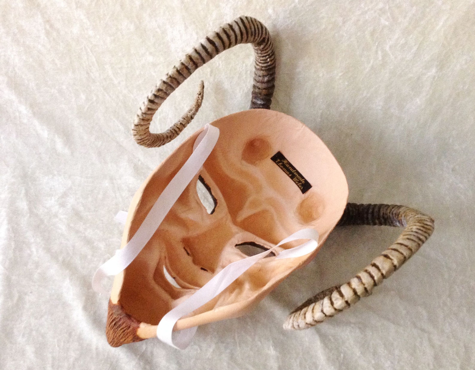Artisan Mask: 'happy Faun With Big Curly Horns' (satyr, Pan, Pink Skin ...