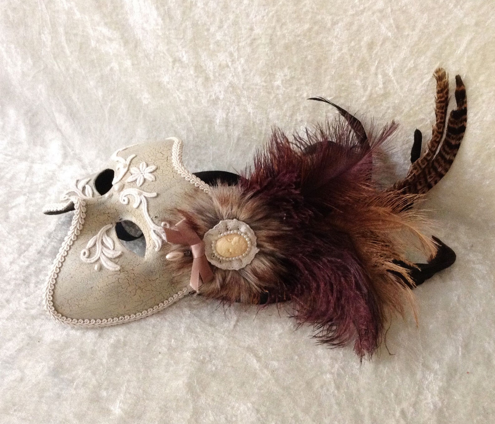 Artisan Half Mask : 'victorian Dream' (old Lace and Feathers) - Etsy