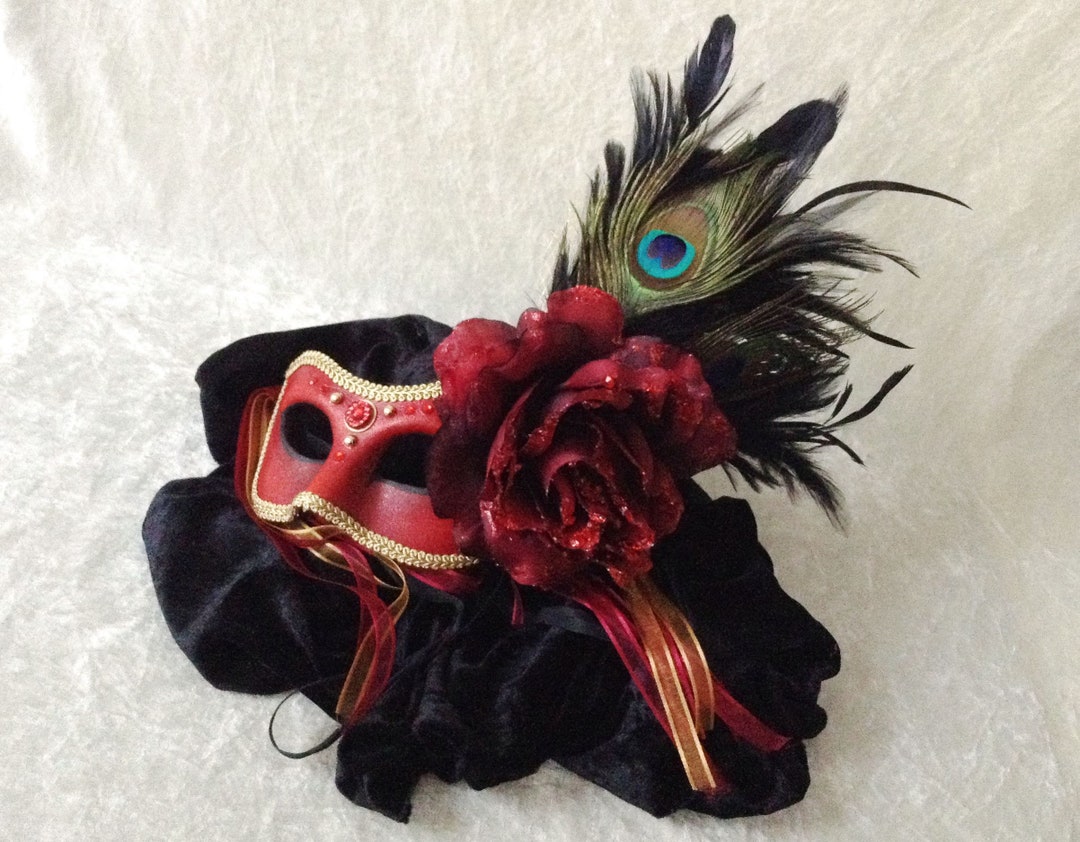 Artisan Eye Mask: 'fancy Red' (big Rose and Feathers) - Etsy